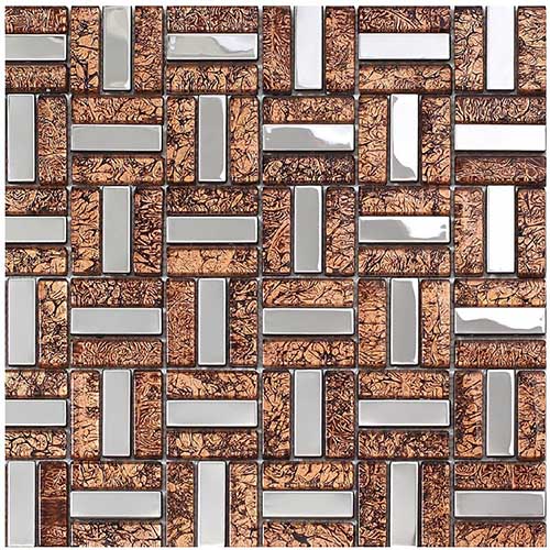 Auburn glass and stainless steel metal mosaic tile for wall and backsplash