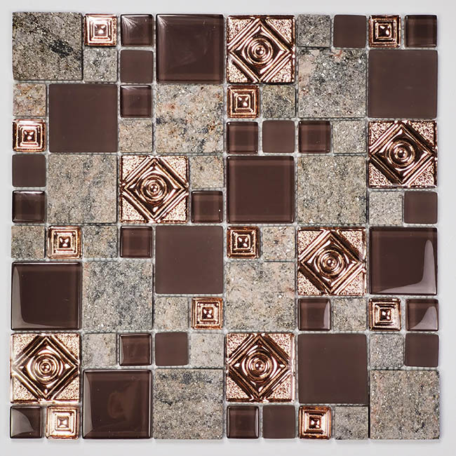 Square natural granite stone wall tile mixed glass mosaic for kitchen ...