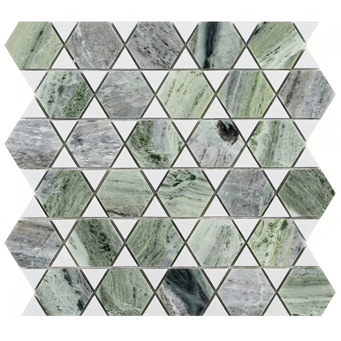 Green Hexagonal and White Triangular marble mosaic tile for kitchen ...