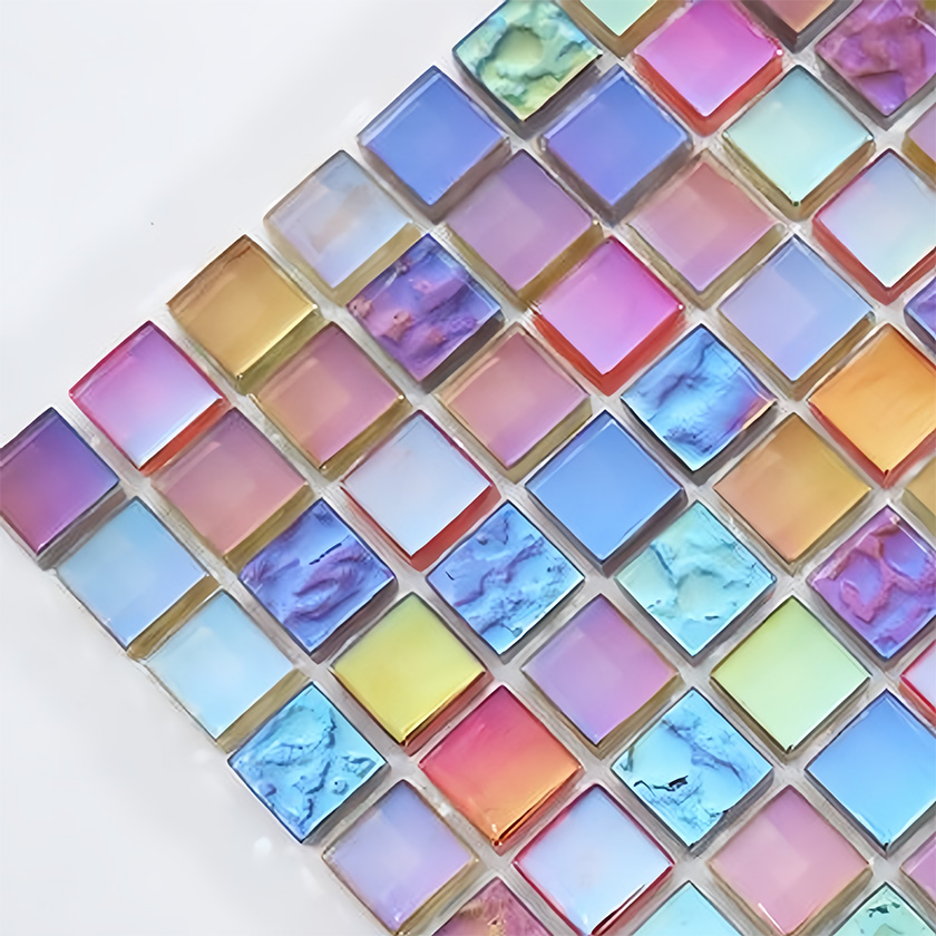 rainbow backsplash tile glass mosaic kitchen and bathroom design